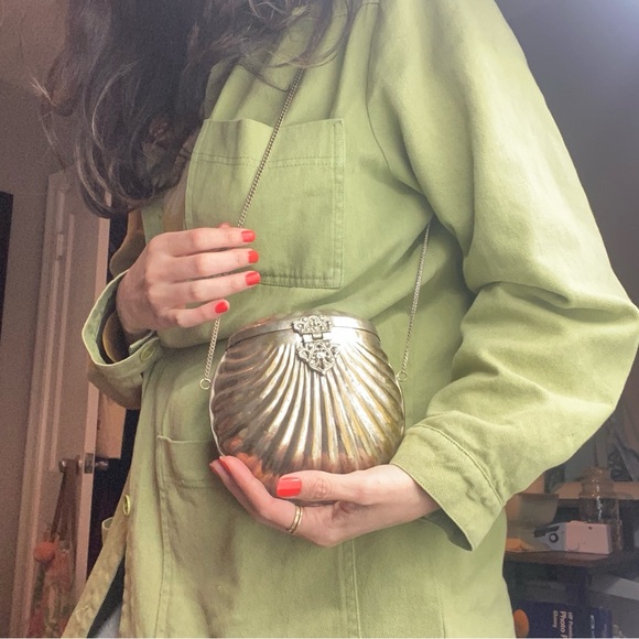 Vintage | Bags | Vintage Art Deco Silver Antique Clam Shell Purse Chain ...